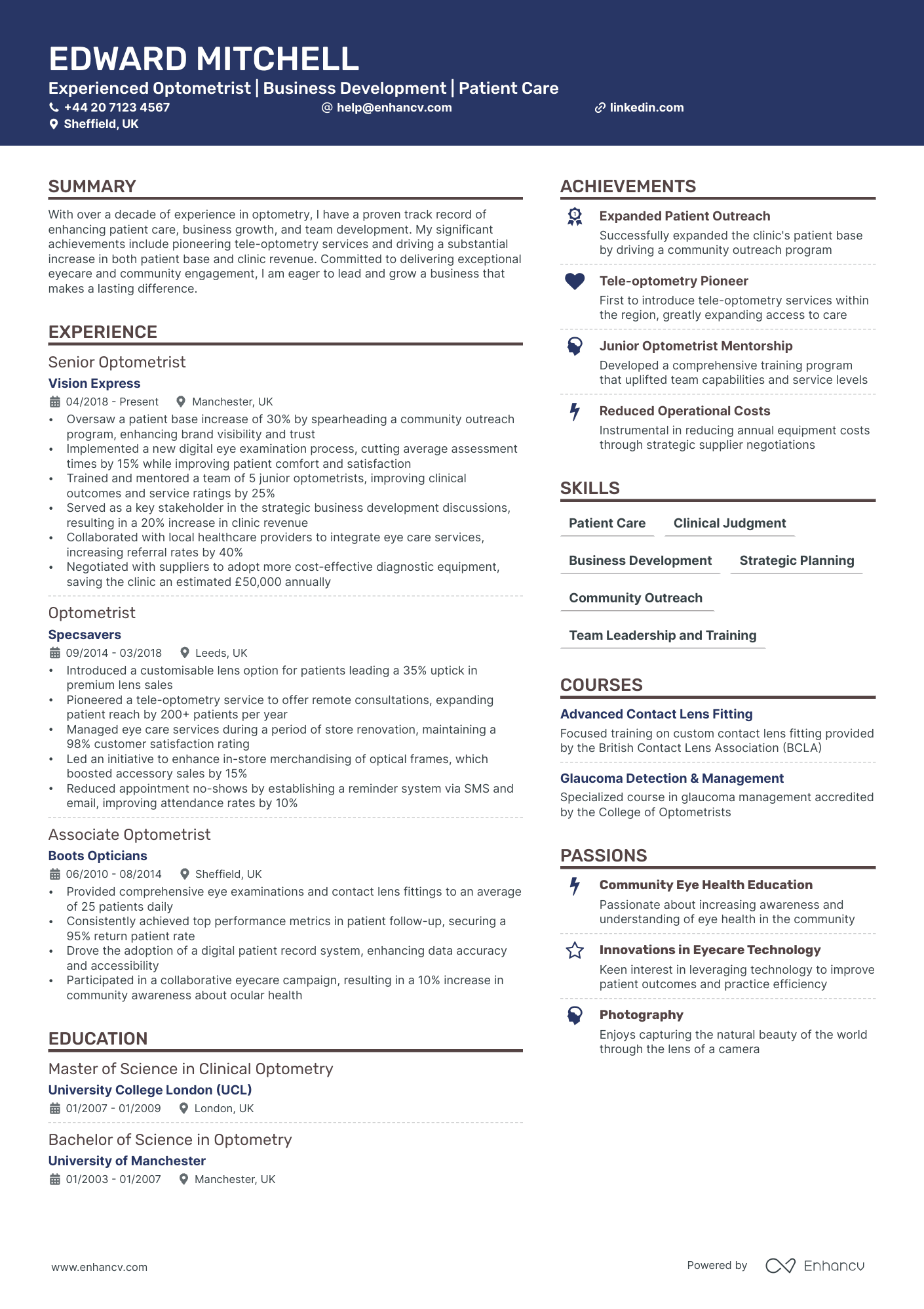 Optometry CV Examples & Guide for 2025