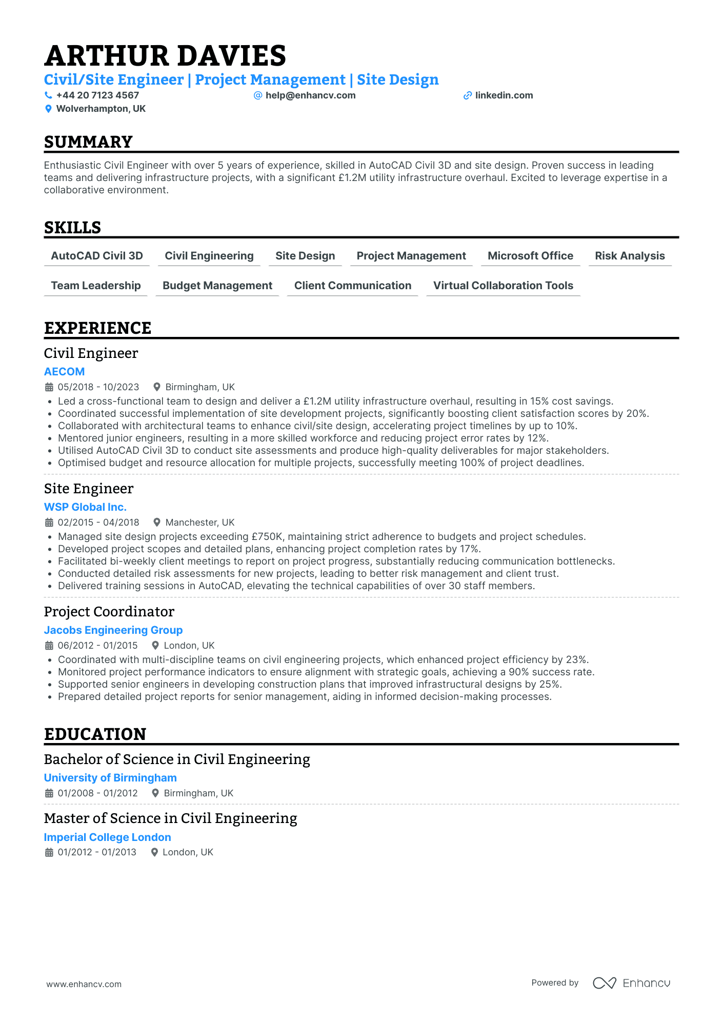 Civil Engineer CV Examples & Guide for 2026