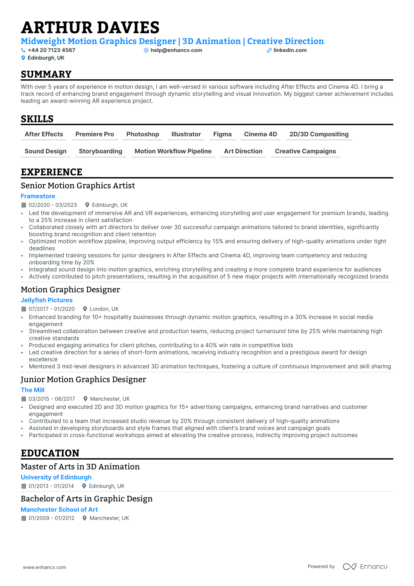 Motion Graphics CV Examples & Guide for 2025