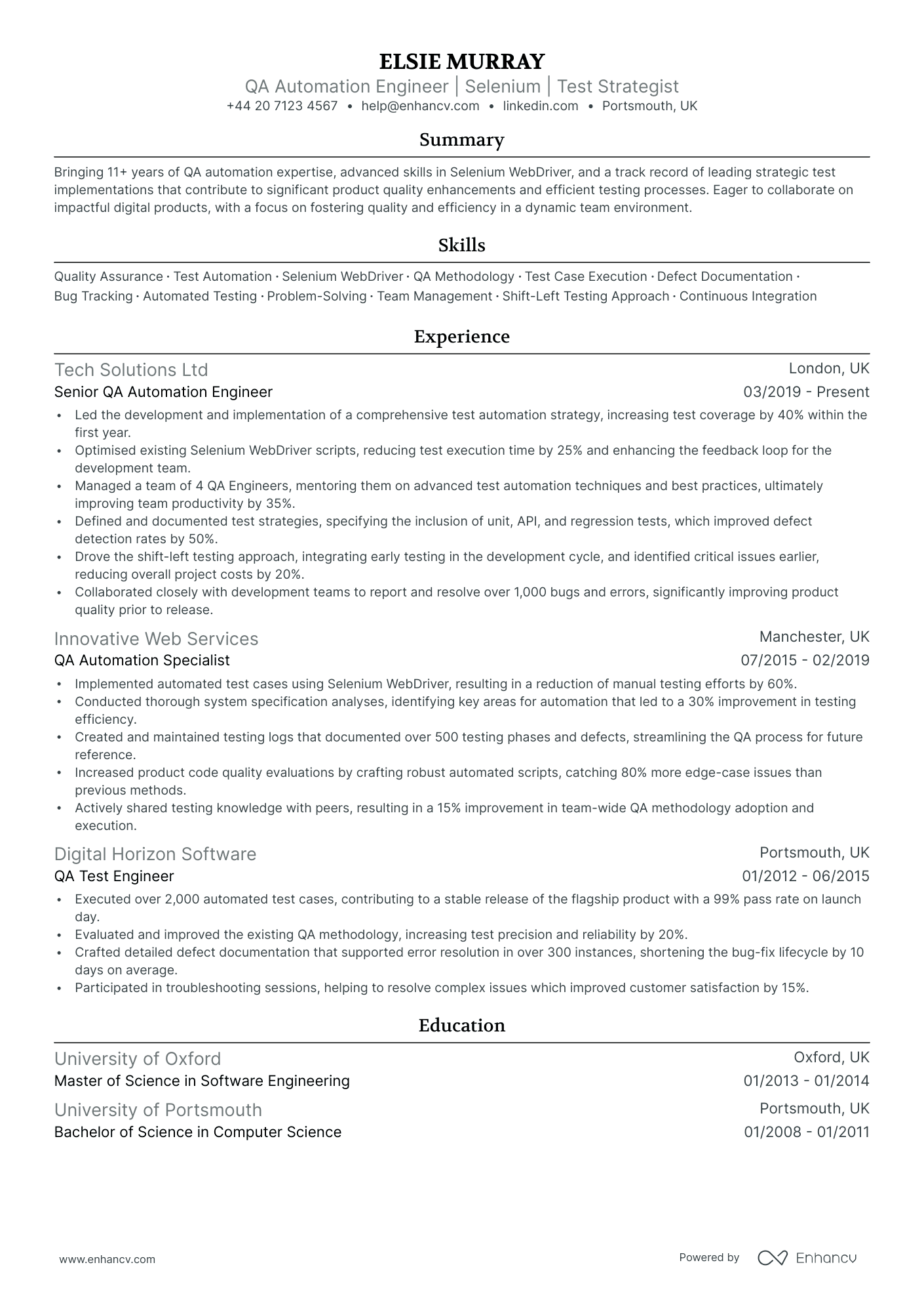 QA Tester CV Examples & Guide for 2025