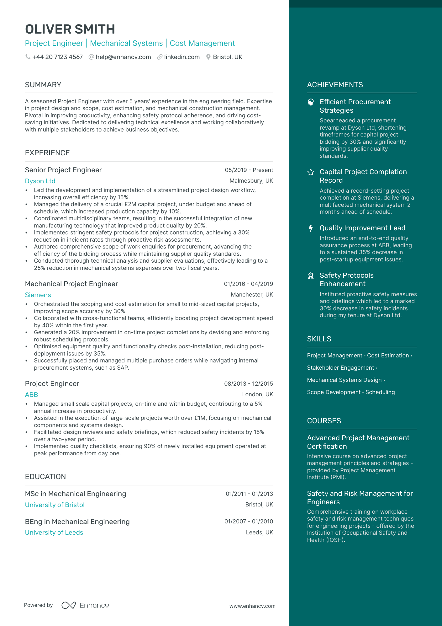 Project Engineer CV Examples & Guide for 2025