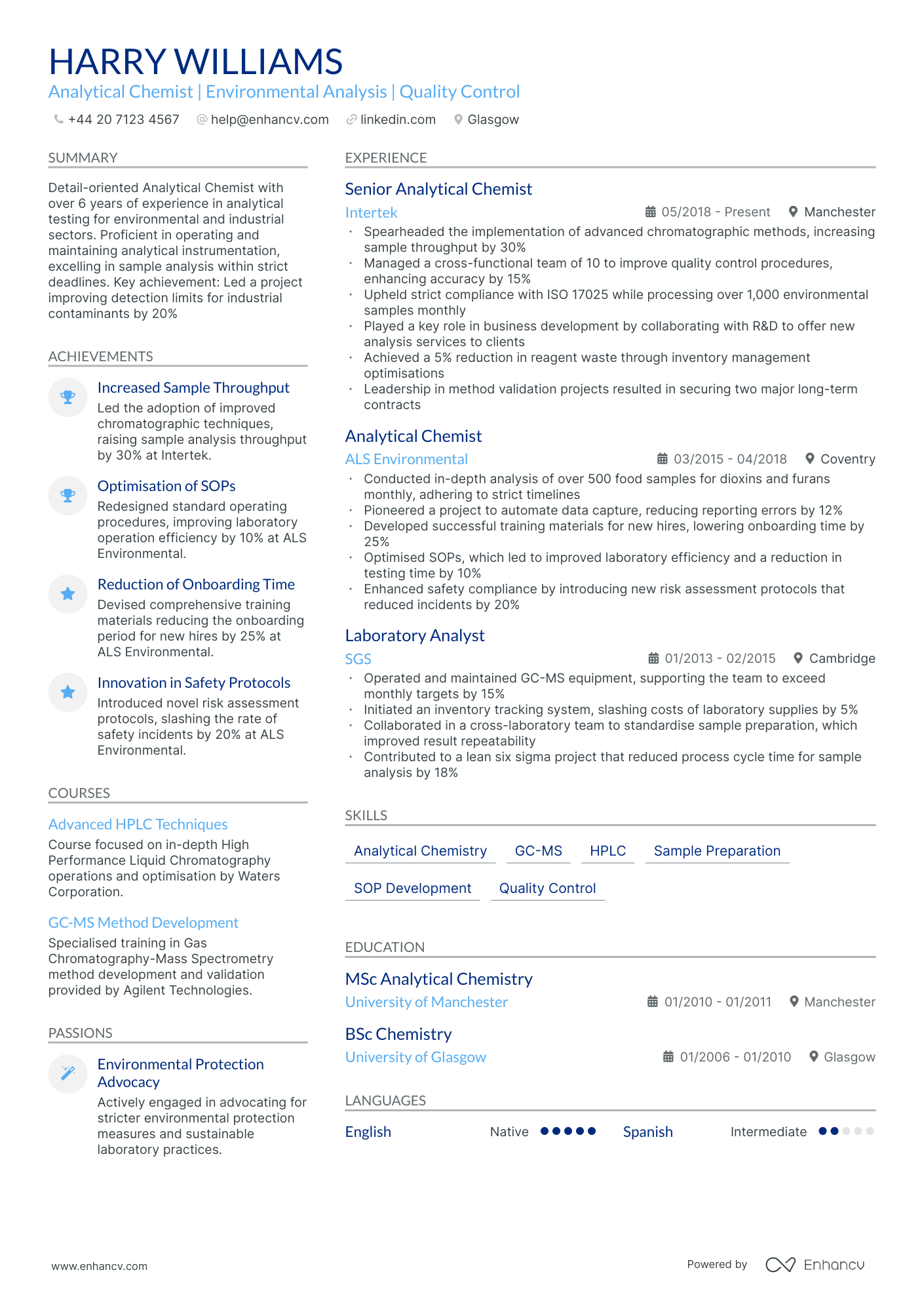 Chemist CV Examples & Guide for 2025