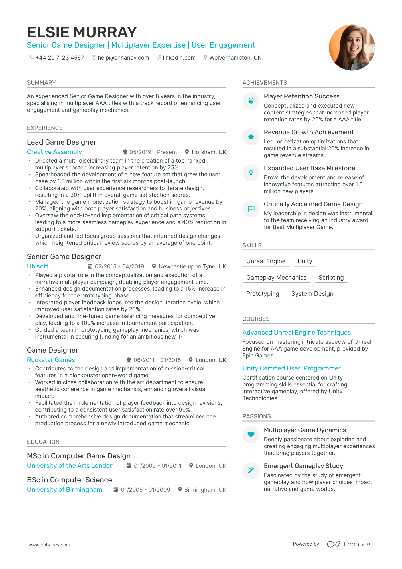 Game Design CV Examples & Guide for 2025