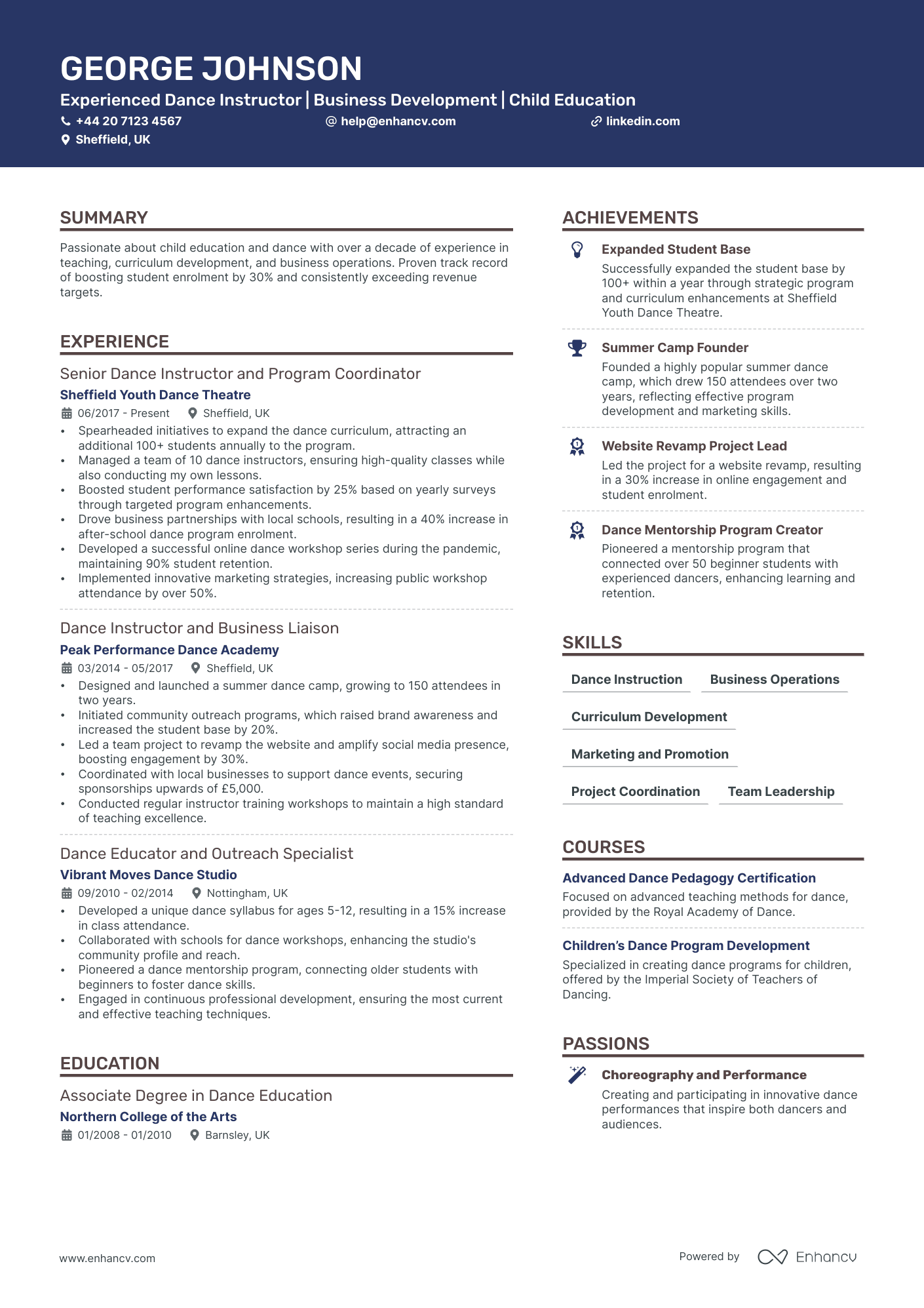 Dance CV Examples & Guide for 2025