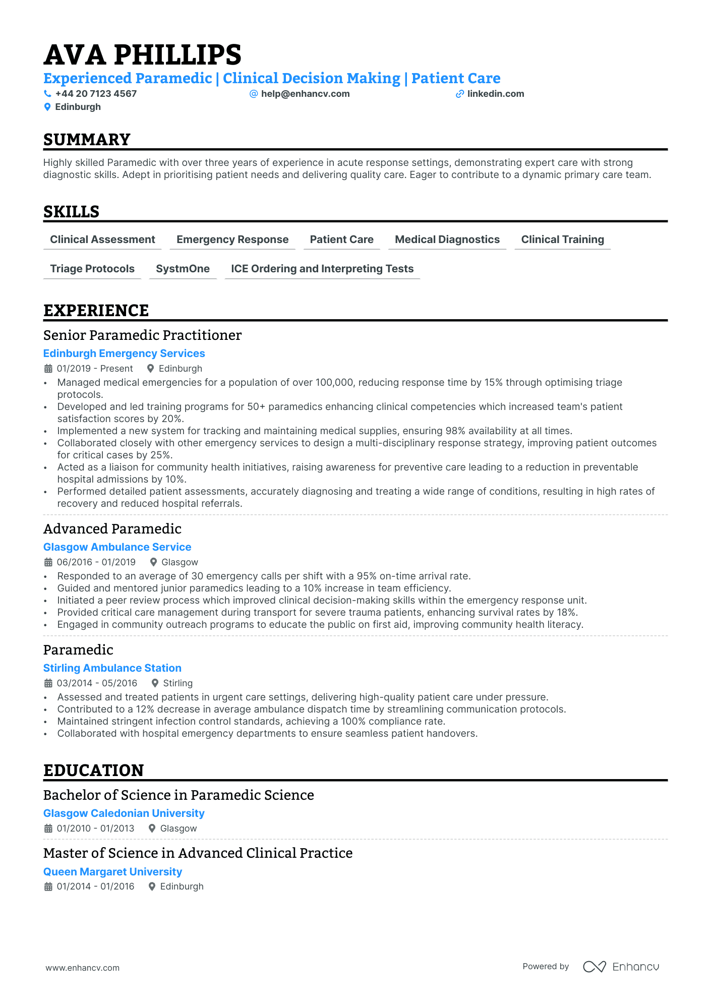 Paramedic CV Examples & Guide for 2025