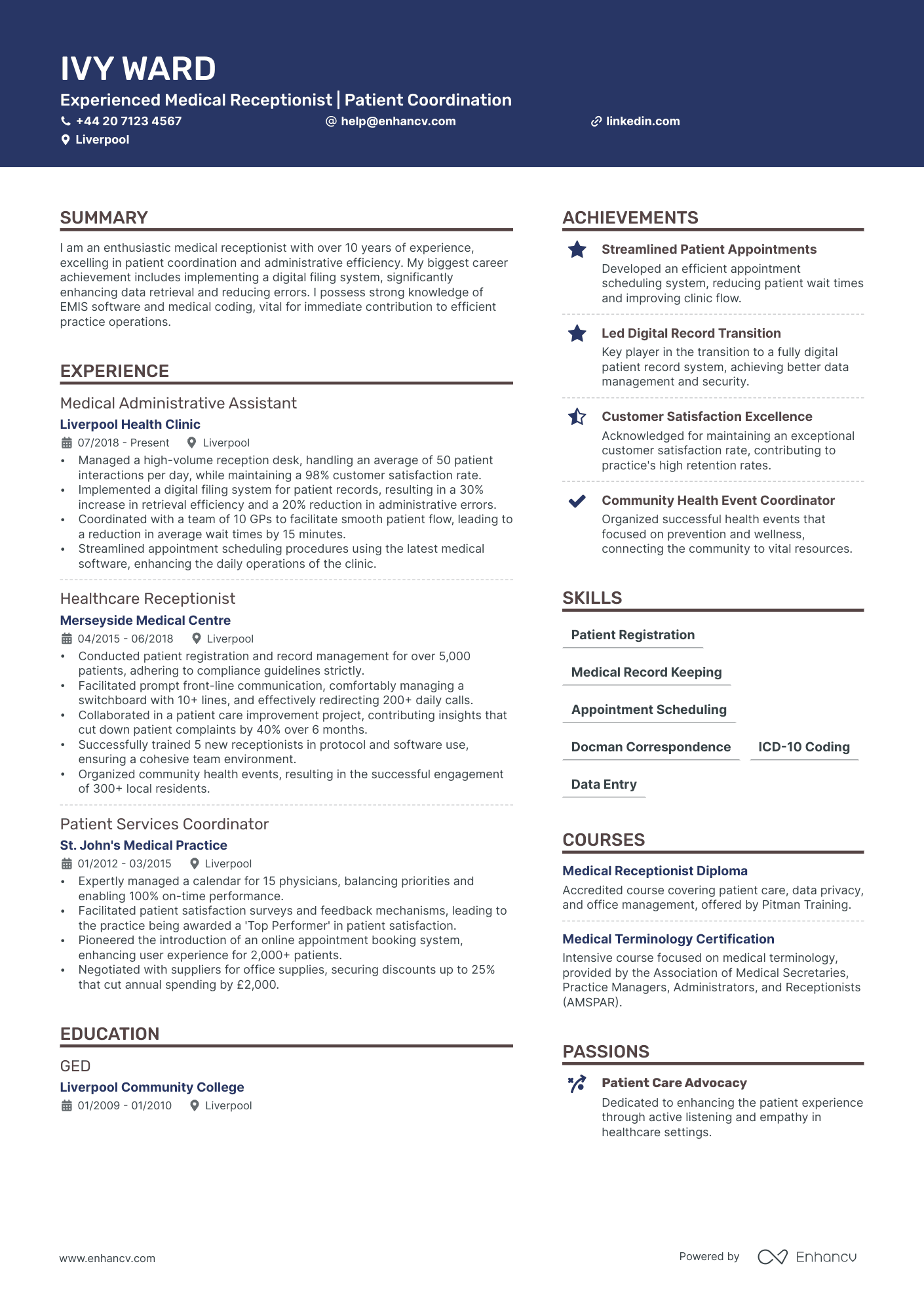Medical Receptionist CV Examples & Guide for 2025