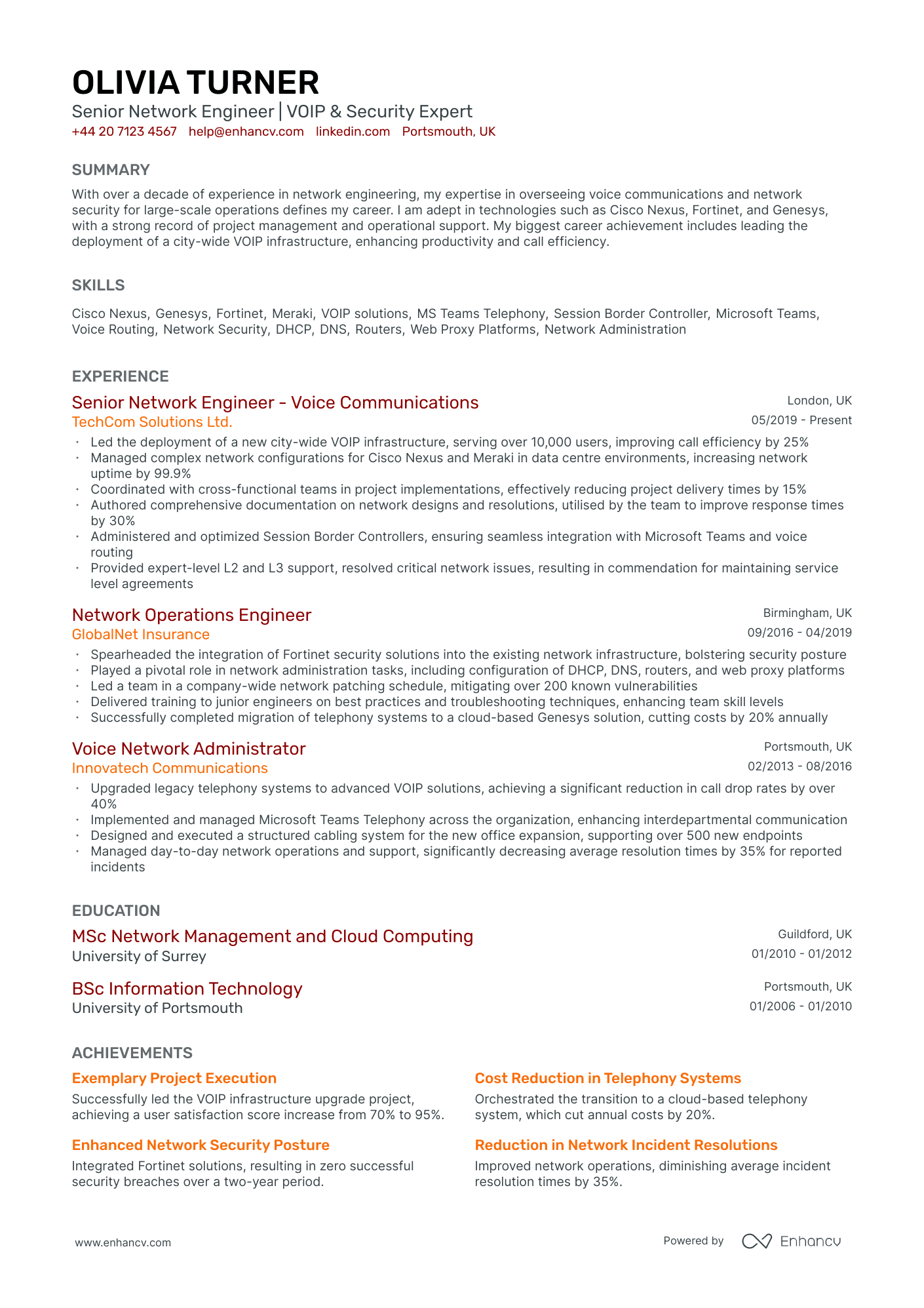 Network Engineer CV Examples & Guide for 2025