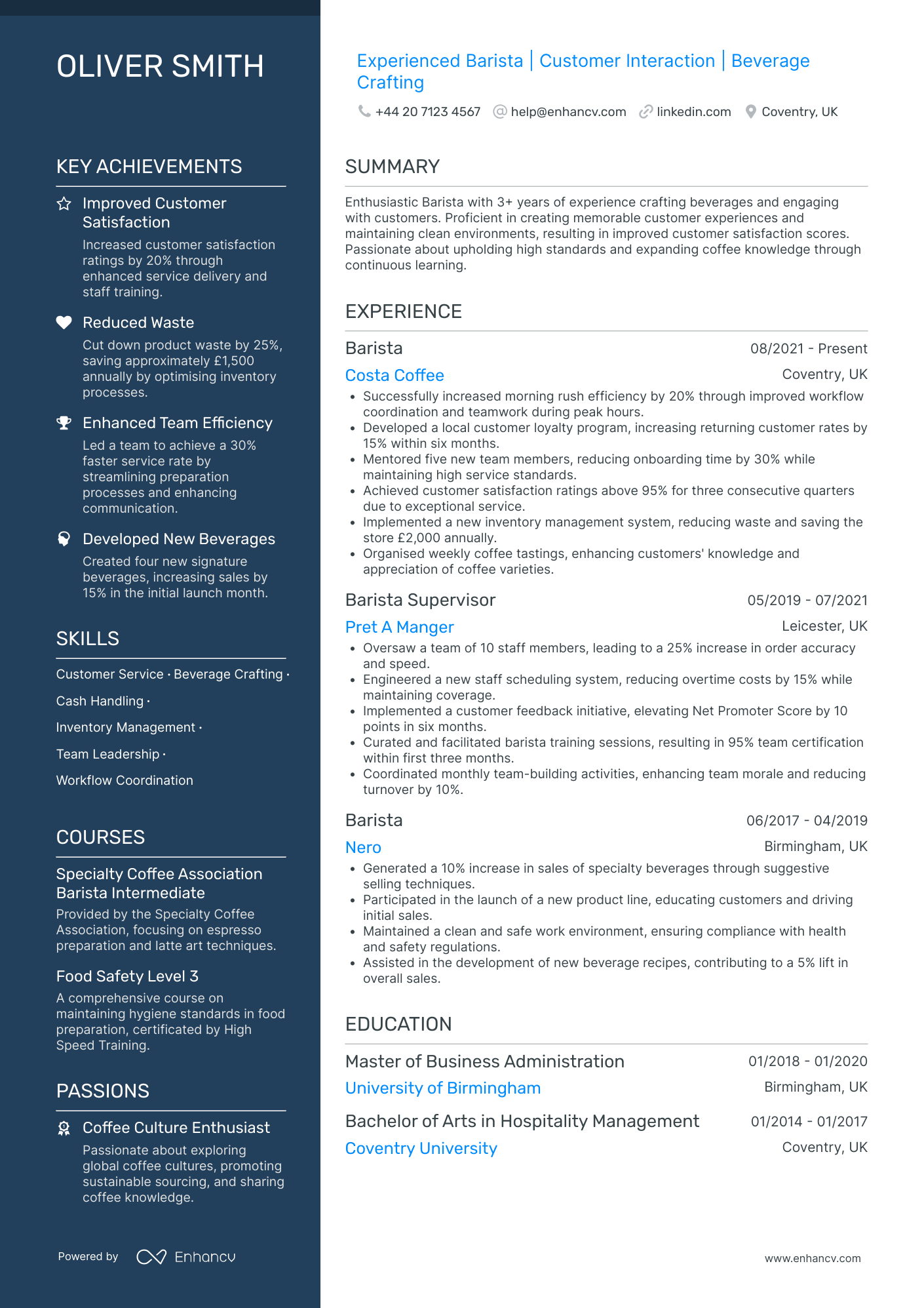 Barista CV Examples & Guide for 2026
