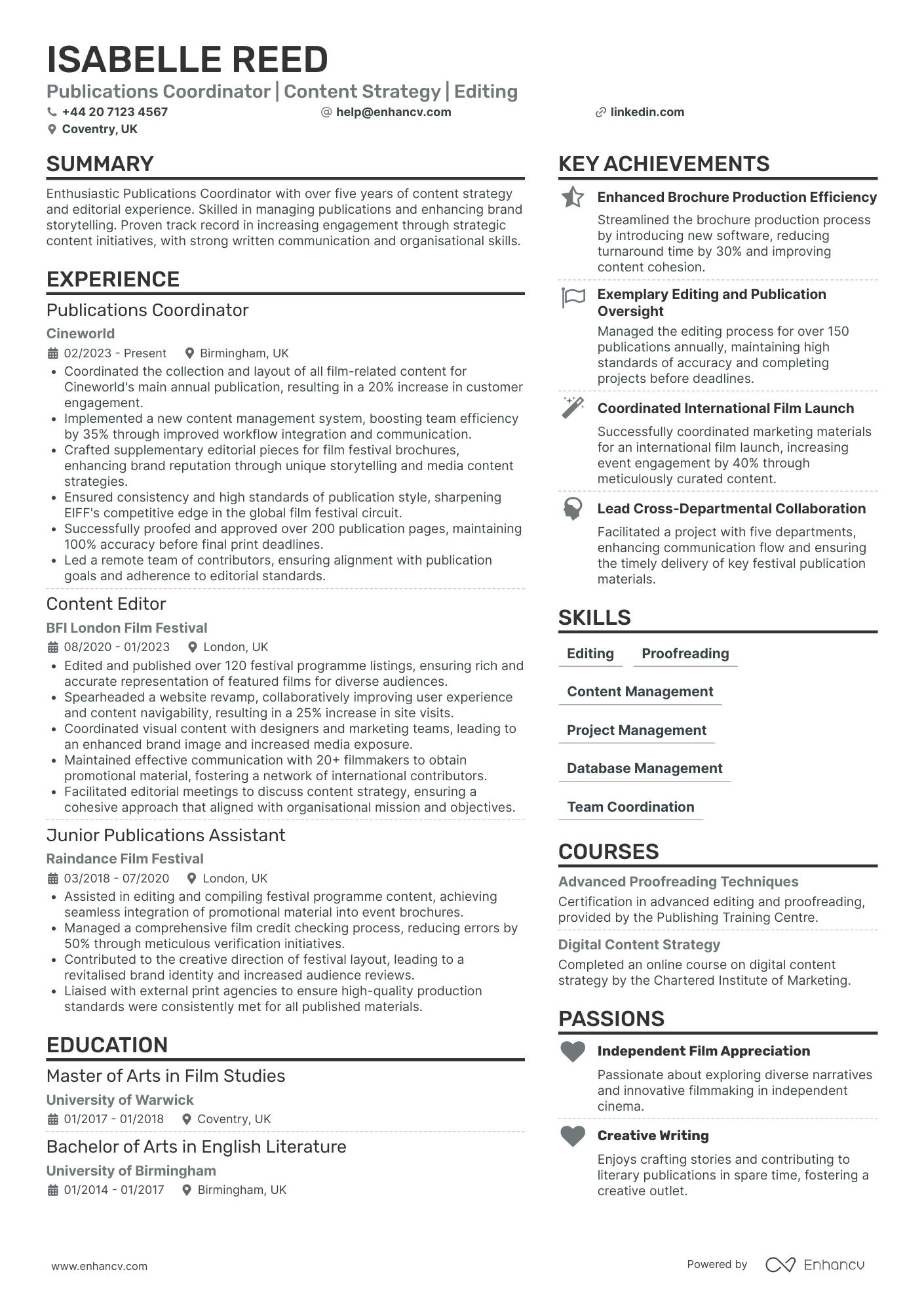 Film CV Examples & Guide for 2025
