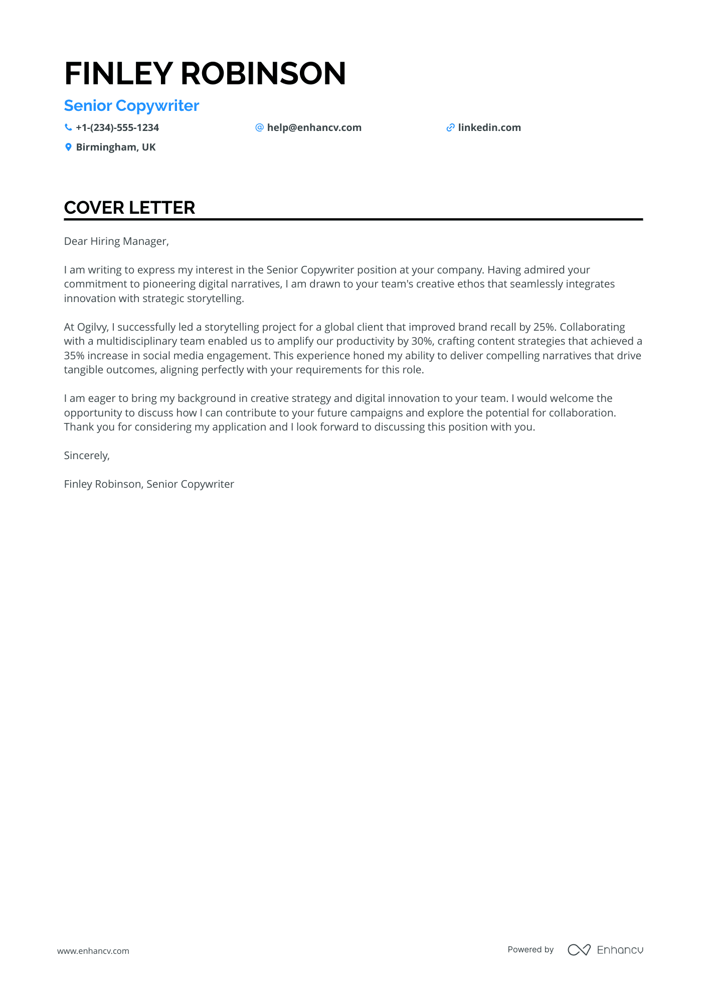 Copywriter Cover Letter Examples & Guide for 2025