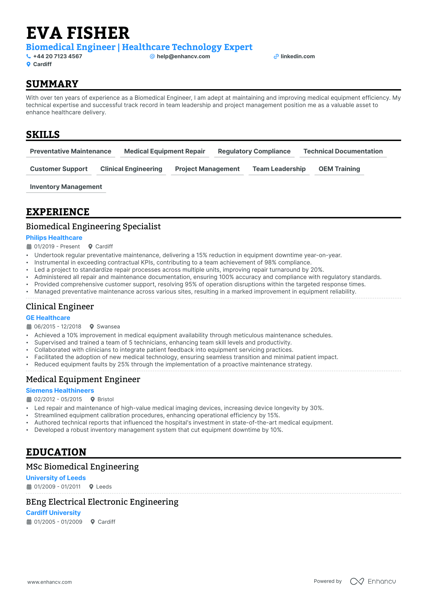 Biomedical Engineer CV Examples & Guide for 2025