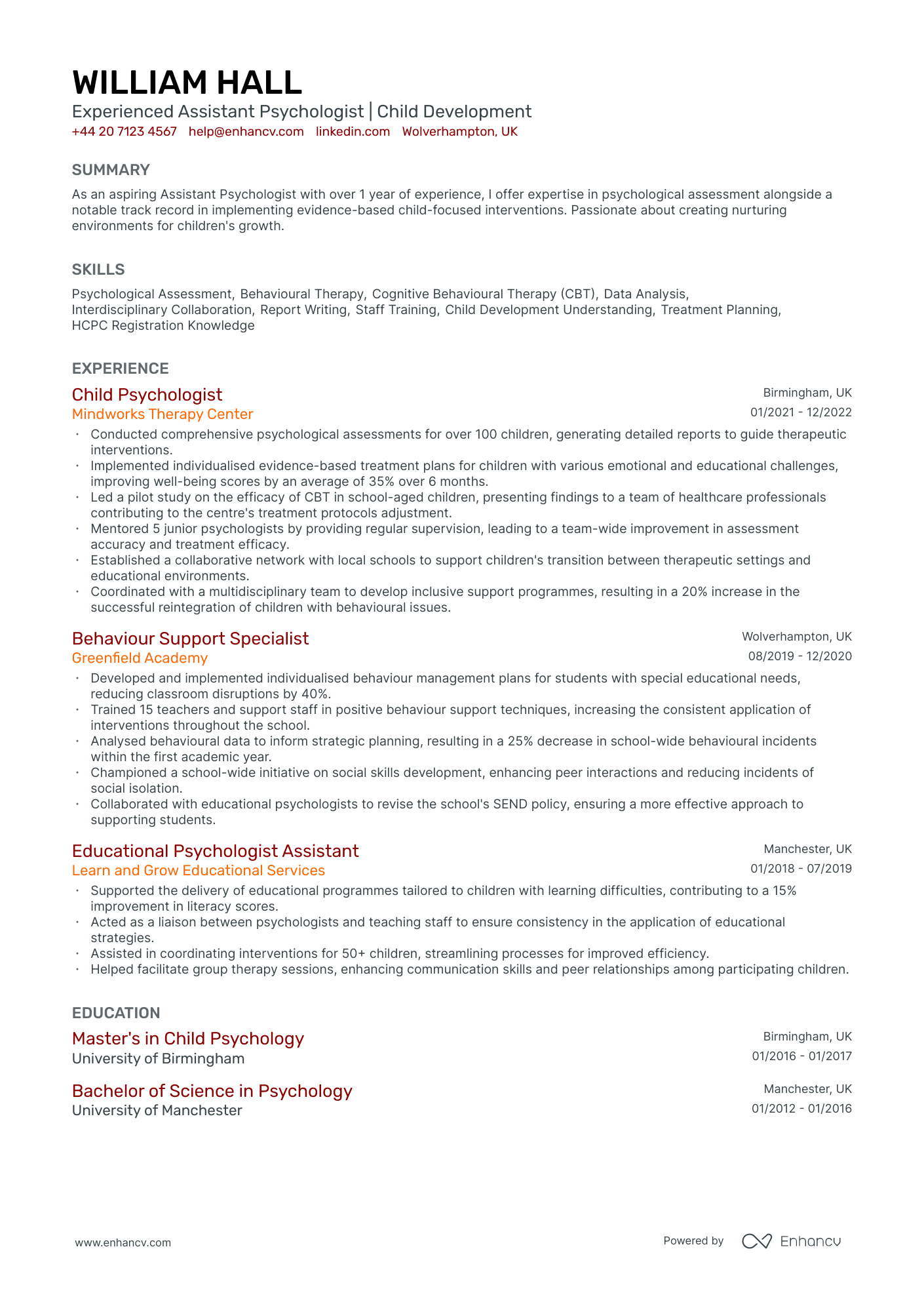 Psychologist CV Examples & Guide for 2025