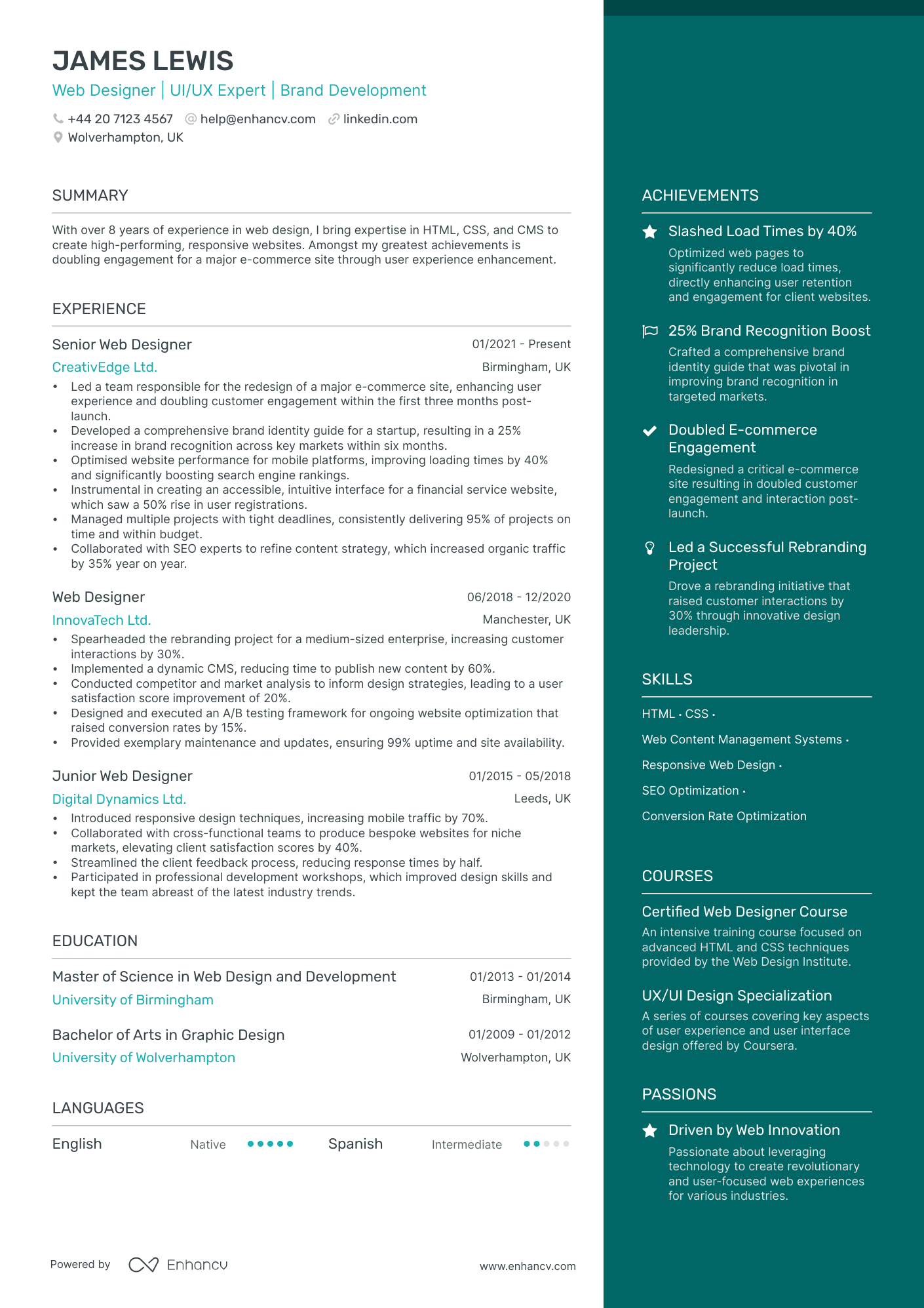 Web Designer CV Examples & Guide for 2025
