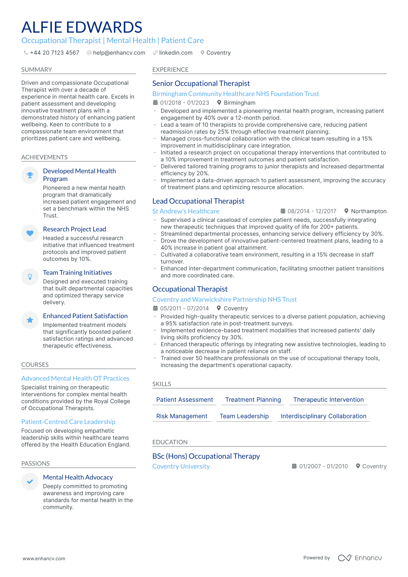 Occupational Therapist CV Examples & Guide for 2025