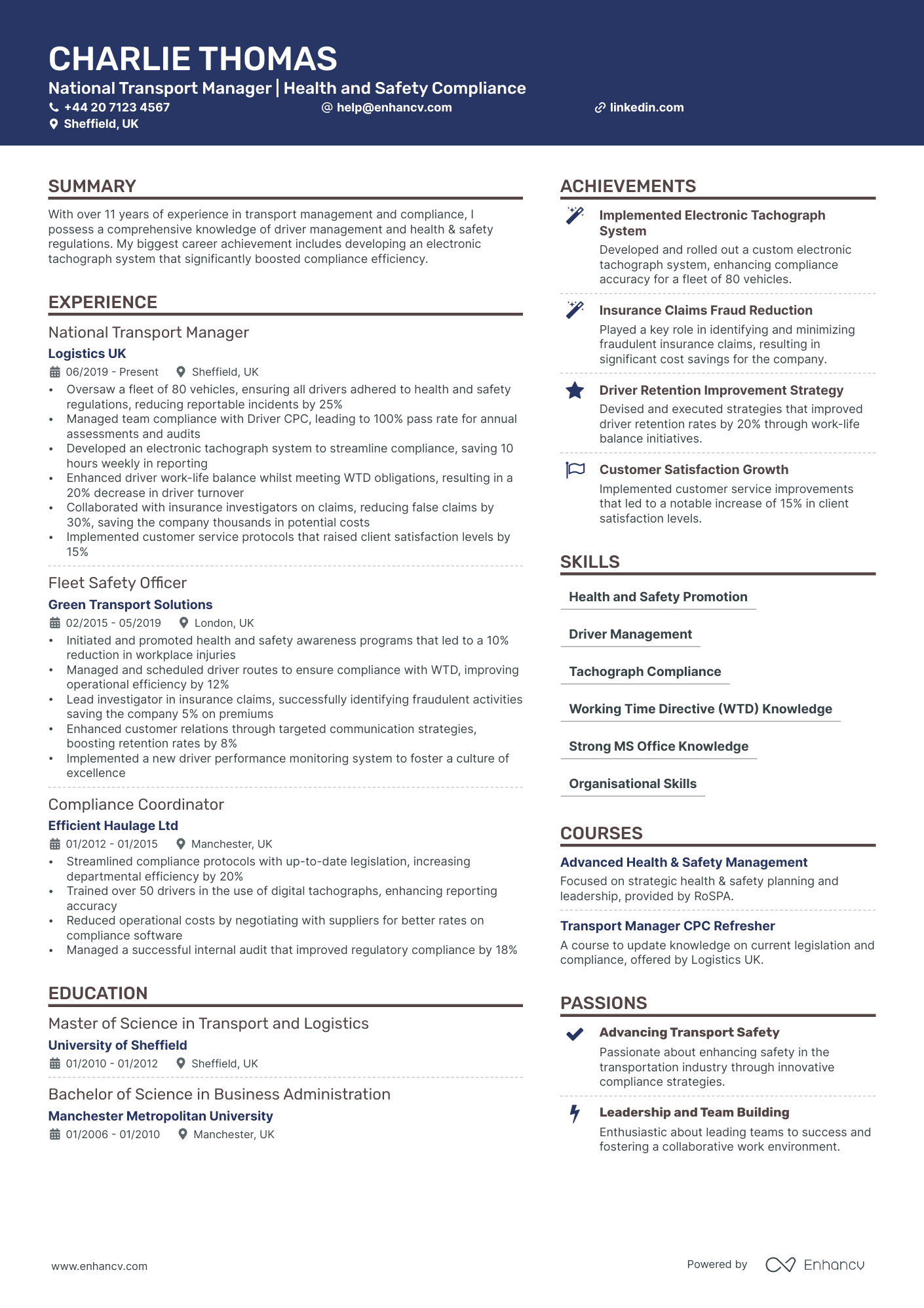 Transport Manager CV Examples & Guide for 2025