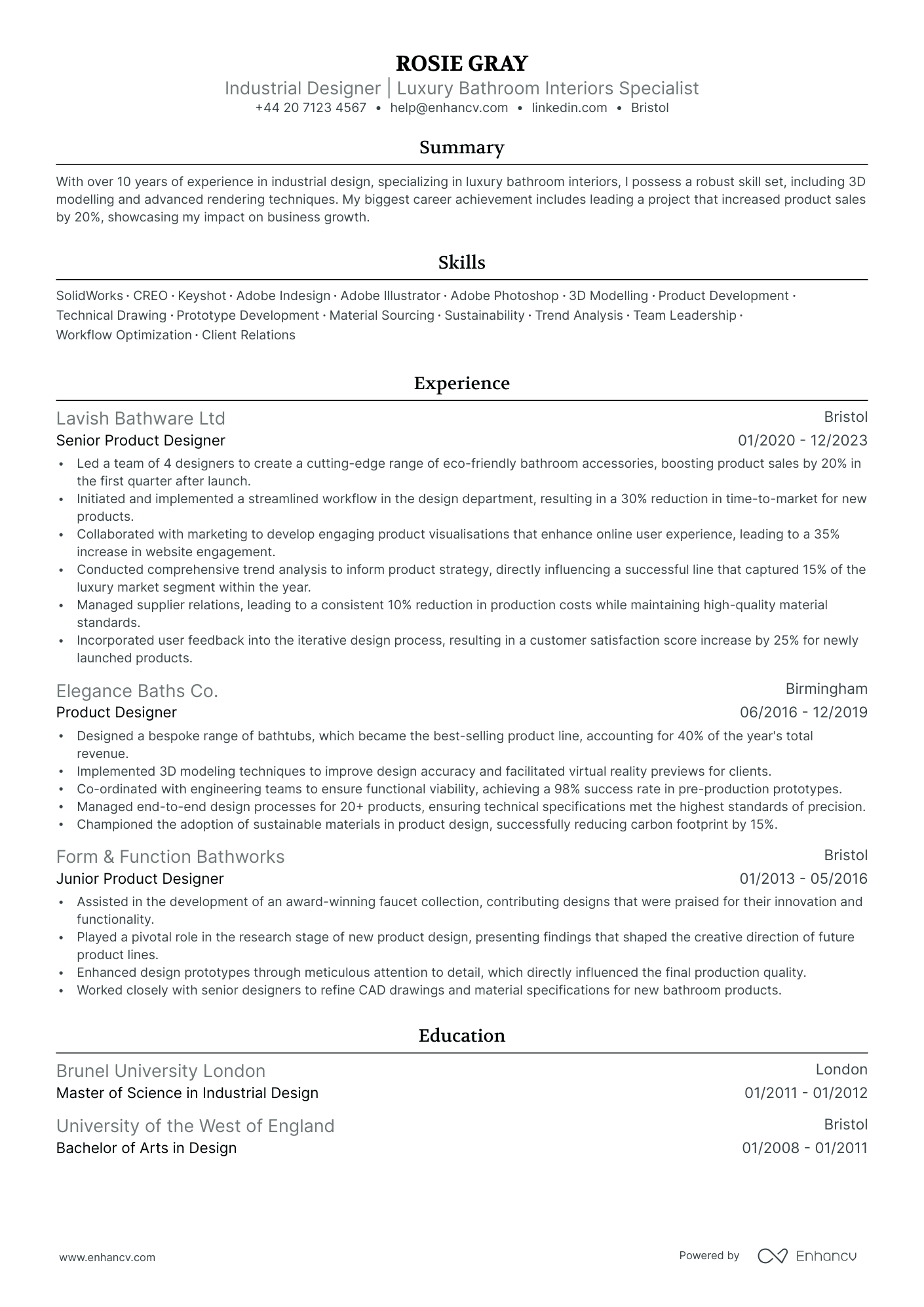 Industrial Design CV Examples & Guide for 2025