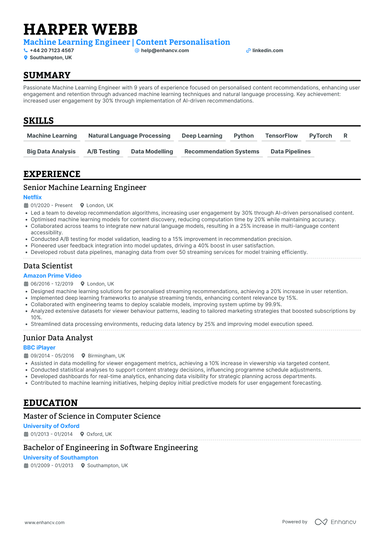 Machine Learning CV Examples & Guide for 2026