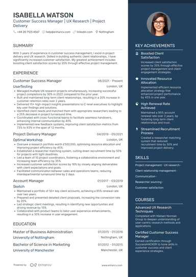Customer Success Manager CV Examples & Guide for 2026
