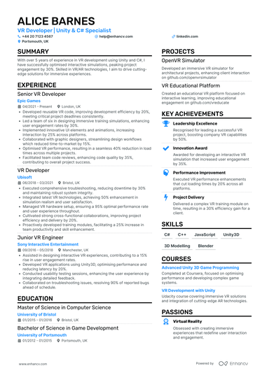 Game Developer CV Examples & Guide for 2026