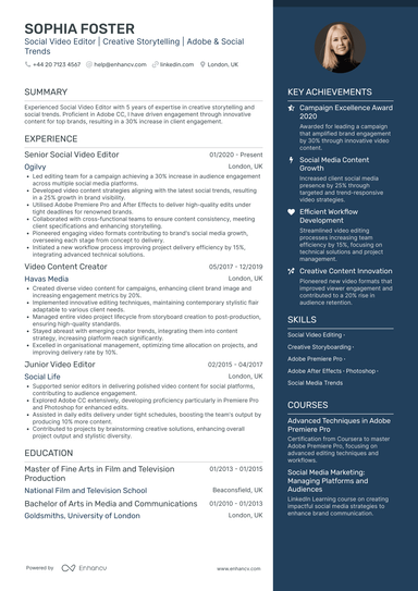 Video Editor CV Examples & Guide for 2026