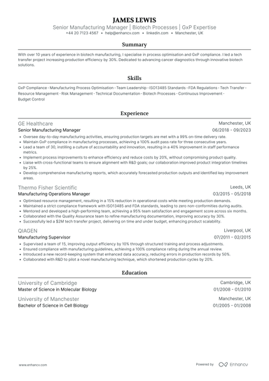 Production Manager CV Examples & Guide for 2026