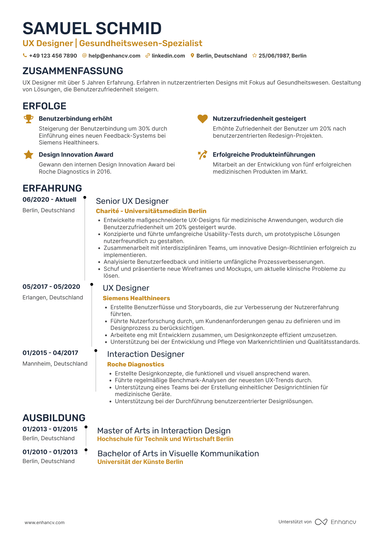 Lebenslauf Muster und Beispiele für UX Designer 2026