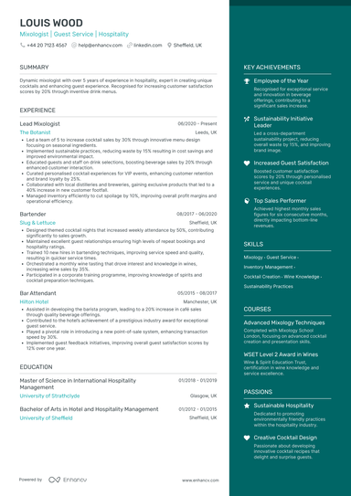Bartender CV Examples & Guide for 2026