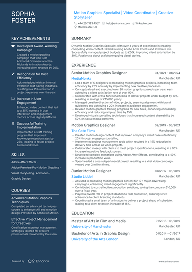 Motion Graphics CV Examples & Guide for 2026