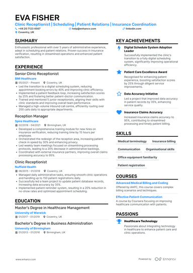 Medical Receptionist CV Examples & Guide for 2026