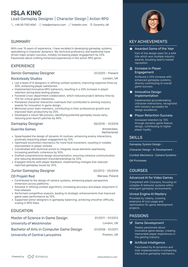 Game Design CV Examples & Guide for 2025