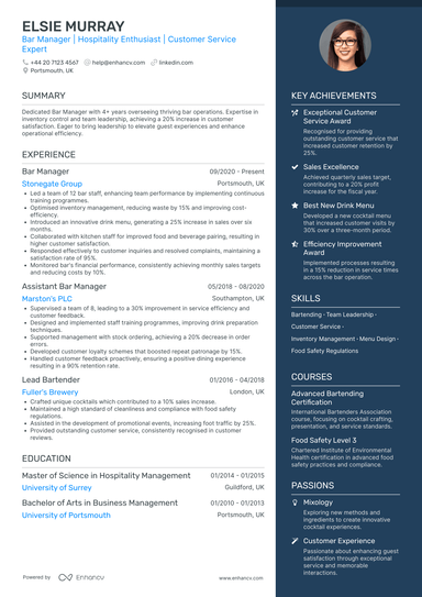 Bar Manager CV Examples & Guide for 2026