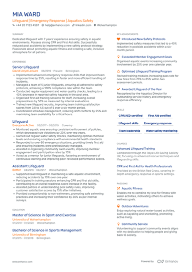 Lifeguard CV Examples & Guide for 2026