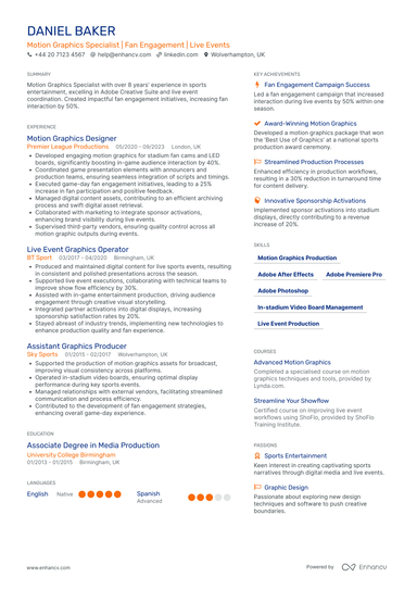 Motion Graphics CV Examples & Guide for 2026