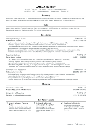 Math Teacher CV Examples & Guide for 2026