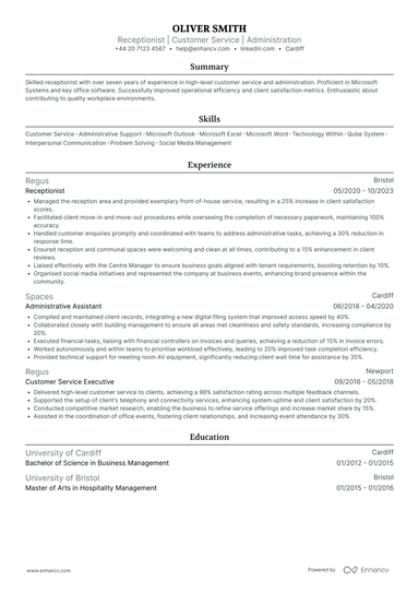 Receptionist Cv Examples & Guide For 2025