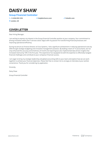 Financial Controller Cover Letter Examples & Guide for 2026