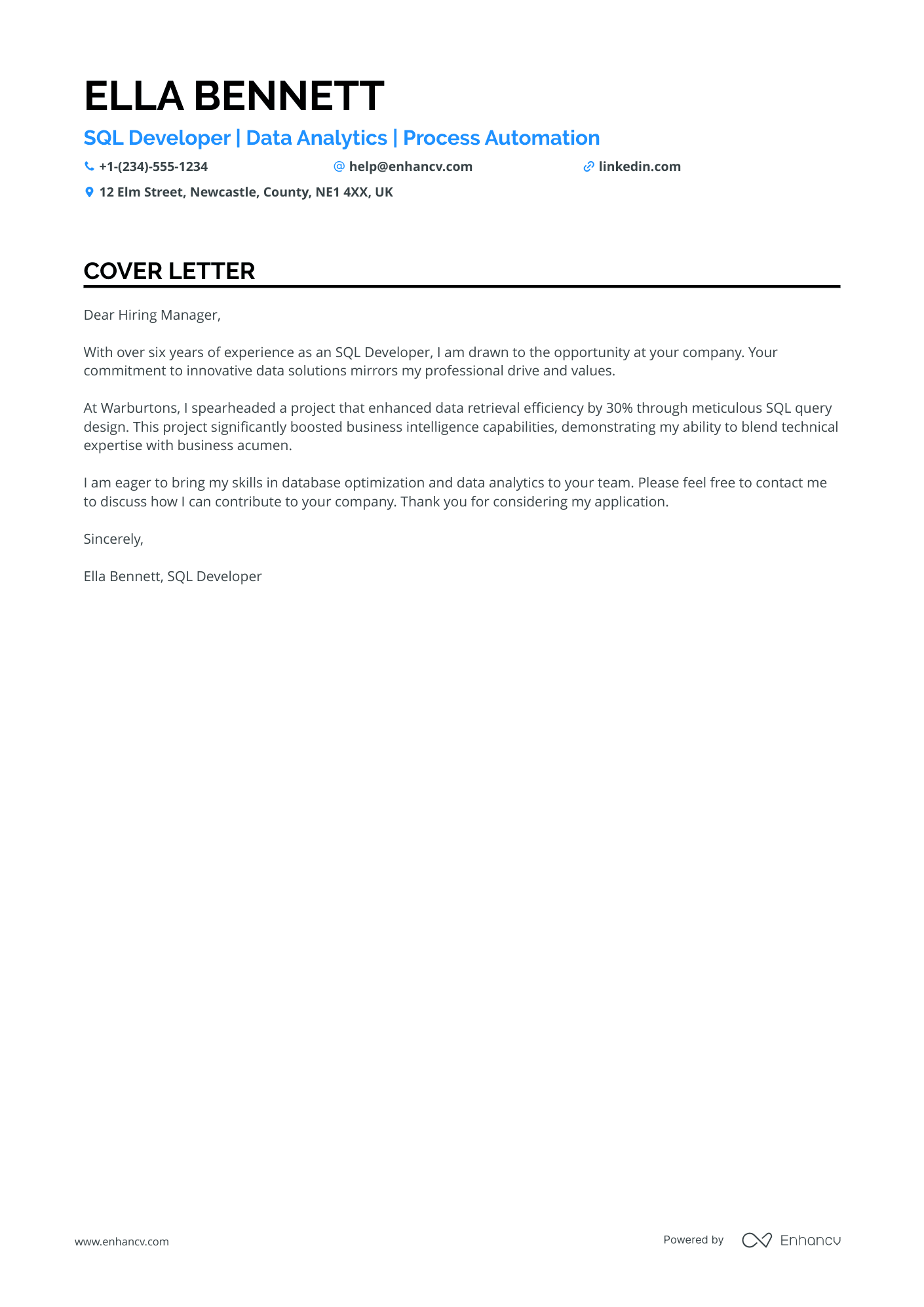 SQL Developer Cover Letter Examples & Guide for 2025