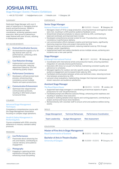 Stage Manager CV Examples & Guide for 2026