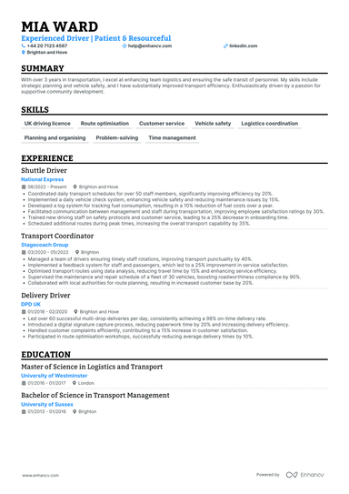 Driver CV Examples & Guide for 2025
