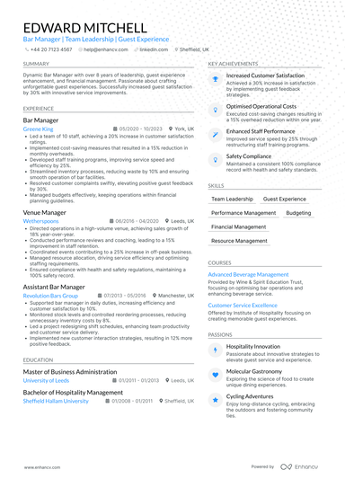 Bar Manager CV Examples & Guide for 2026