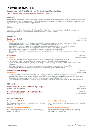 Hair Stylist CV Examples & Guide for 2026