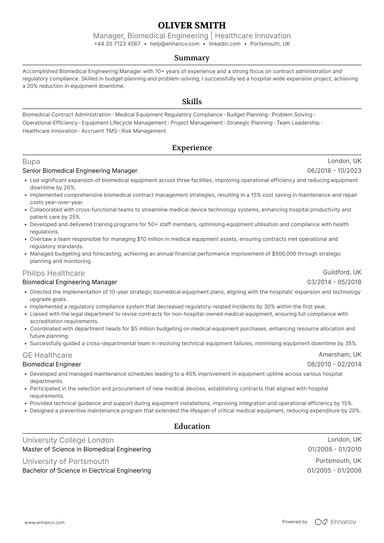 Biomedical Engineer CV Examples & Guide for 2026