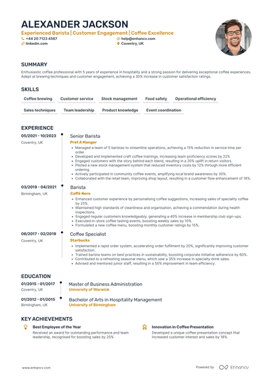 Barista CV Examples & Guide for 2026