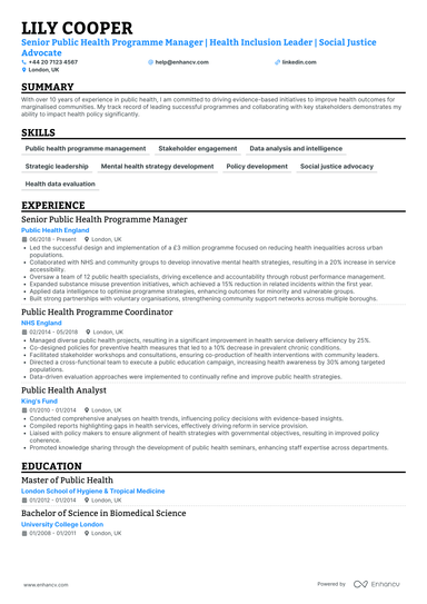 Public Health CV Examples & Guide for 2026