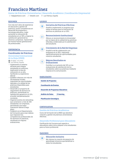 CV para Prácticas Profesionales y Pre-Profesionales