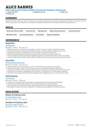 Chef CV Examples & Guide for 2026
