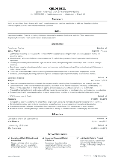 Investment Banking Analyst CV Examples & Guide for 2026