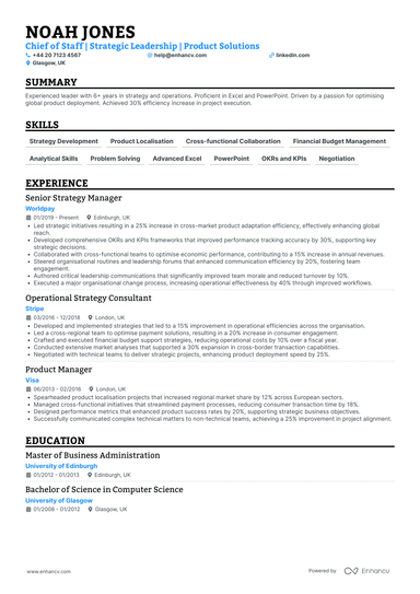Chief of Staff CV Examples & Guide for 2026