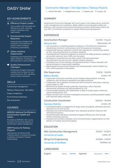 Construction Manager CV Examples & Guide for 2026