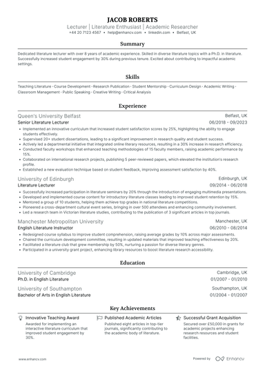 Lecturer CV Examples & Guide for 2026